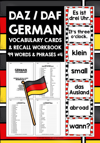 GERMAN VOCABULARY CARDS & WORKBOOK #4 | Teaching Resources