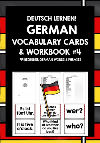 GERMAN VOCABULARY CARDS & WORKBOOK #4 | Teaching Resources
