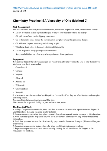 Properties of crude oil GCSE - oil viscosity independent practical ...