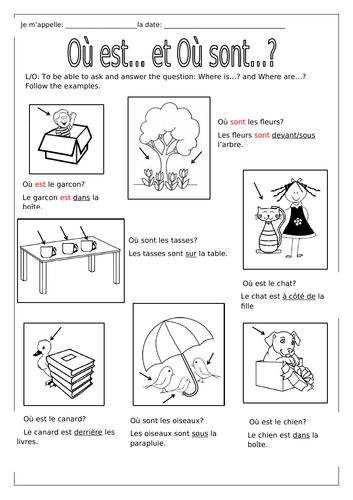 FRENCH - Les Prépositions - Où est...? et Où sont...? - Worksheets ...