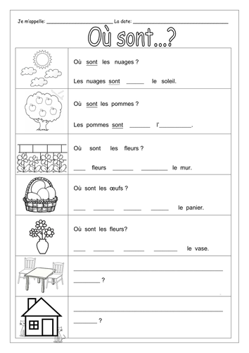 FRENCH - Les Prépositions - Où est...? et Où sont...? - Worksheets ...