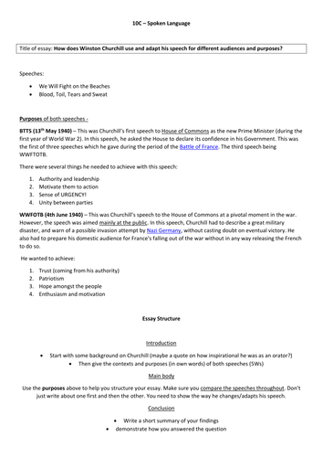 Winston Churchill Speech Analysis Pack (Spoken Language) | Teaching Resources