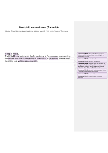 Winston Churchill Speech Analysis Pack (Spoken Language) | Teaching Resources