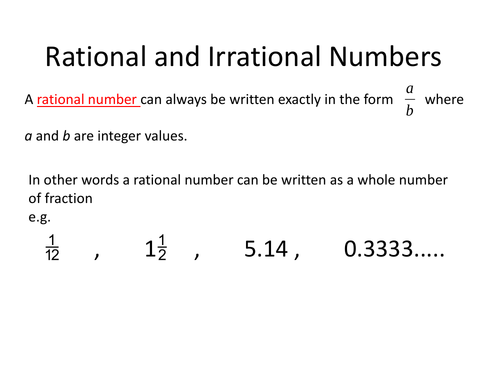 Rational and Irrational Numbers | Teaching Resources