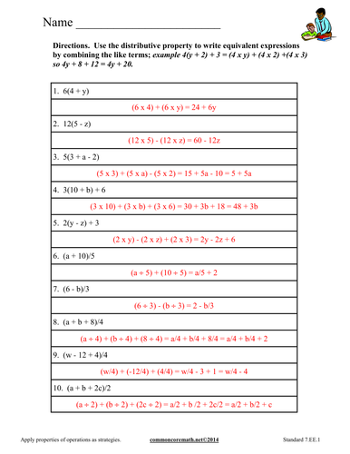 Linear Expressions with Rational Coefficients - 7.EE.1 | Teaching Resources