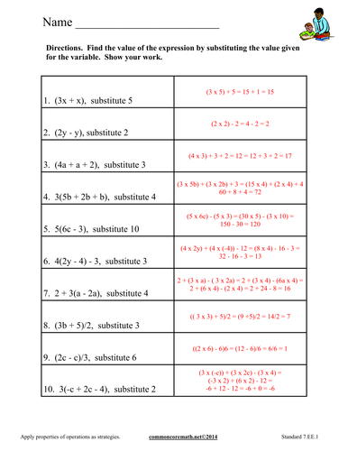 Linear Expressions with Rational Coefficients - 7.EE.1 | Teaching Resources
