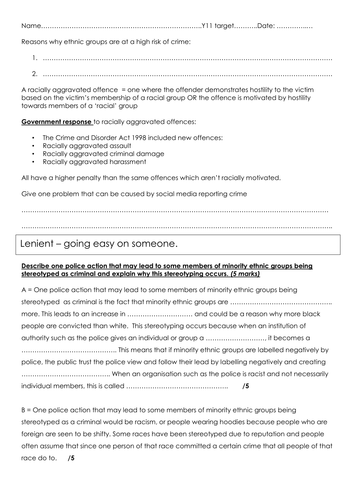 AQA GCSE Sociology Racism and crime | Teaching Resources