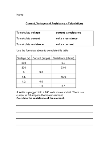 Current, Resistance and Potential Difference Lesson | Teaching Resources