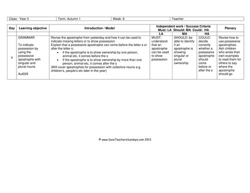 Possessive Apostrophes Lesson Plan and Worksheet | Teaching Resources
