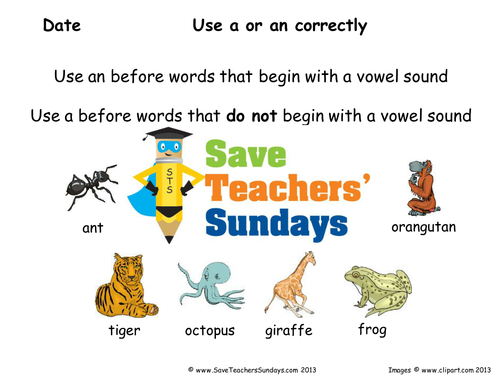 Using A or An Correctly Lesson Plan, Worksheet and Extension | Teaching ...