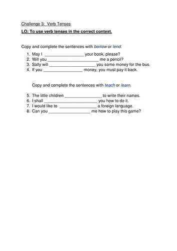 Verb Tenses- Smart board with differentiated challenges and extension ...