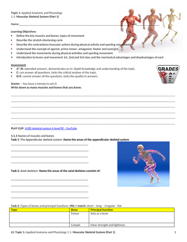 A-level PE EDEXCEL (Spec 2016) 1.1: Muscular Skeletal System (Part 1 ...