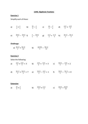 Algebraic Fractions - Lesson Series | Teaching Resources