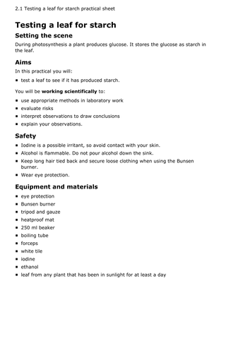 KS3 Photosynthesis - testing a leaf for starch | Teaching Resources