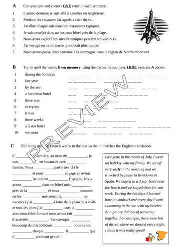 Describing Holidays (Past Tense) - AQA; Theme 2 - 8.1 - Holidays and ...