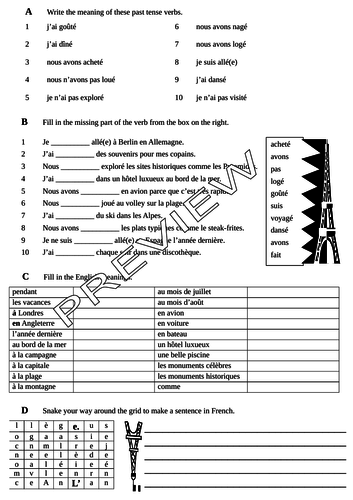 Describing Holidays (Past Tense) - AQA; Theme 2 - 8.1 - Holidays and ...