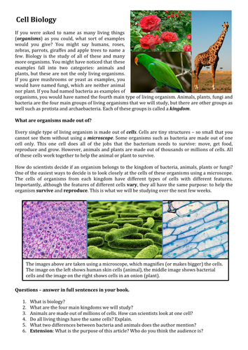 KS3 Cells & Organisation 1-2 Biology & Cells | Teaching Resources