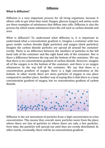 KS3 Cells & Organisation 12-13 Diffusion | Teaching Resources