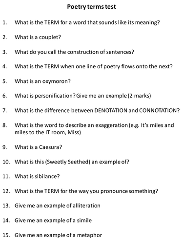 KS3 Poetry Devices Lesson, Task and Tests | Teaching Resources