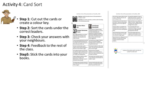 Card Sort: What were the aims of the peacemakers at Versailles in 1919 ...