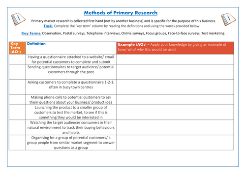 Primary Research Methods | Teaching Resources