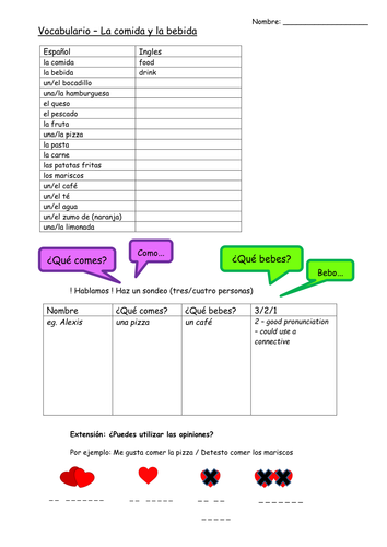 la comida y la bebida | Teaching Resources