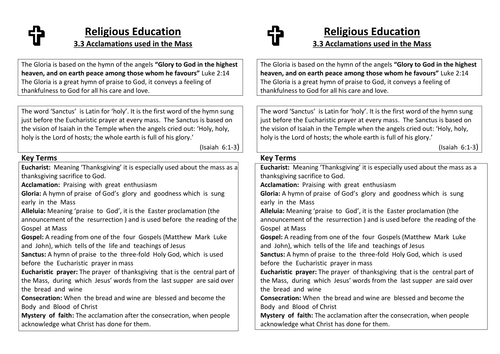 AQA, GCSE Religious Studies B, NEW Spec B: Catholic Christianity, 3.3 Acclamations used in the ...