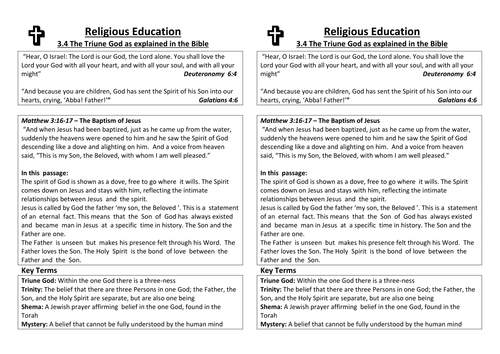 AQA, GCSE RE. B, NEW Spec. B: Catholic Christianity, 3.4 The Triune God ...