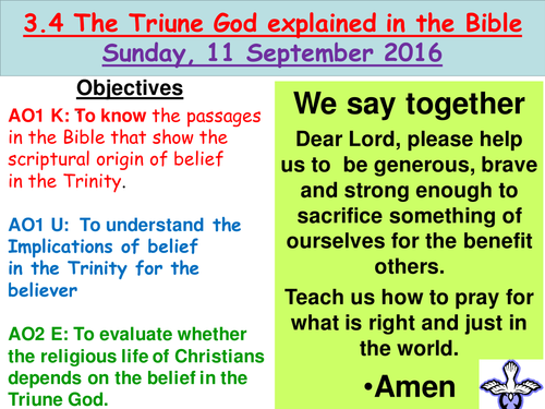 AQA, GCSE RE. B, NEW Spec. B: Catholic Christianity, 3.4 The Triune God ...