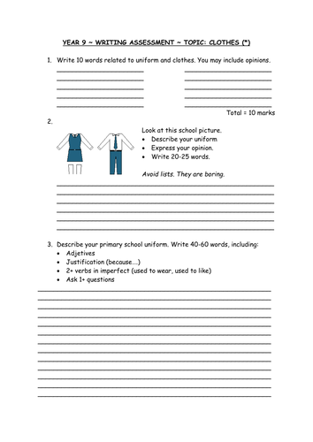 Differentiated YR9 writing exam in line with new GCSE topic: clothes ...