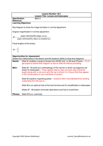 A-Level Physics Astrophysics - Lenses and telescopes (PowerPoint and ...