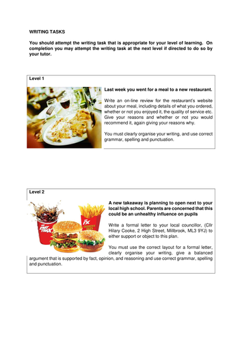 Healthy Eating Writing Tasks | Teaching Resources