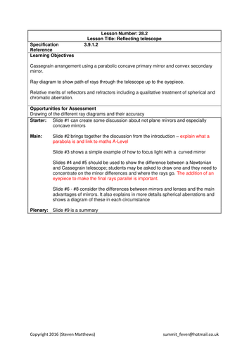 A-Level Physics Astrophysics - Reflecting telescopes (PowerPoint and ...