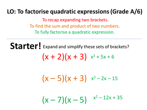Expanding and Factorising! (Single and double brackets, Linear and ... Expanding and Factorising! (Single and double brackets, Linear and ...
