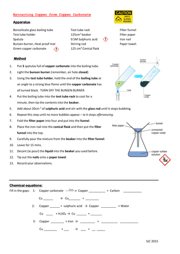 Experimental sheet for the extraction of copper from copper carbonate ...