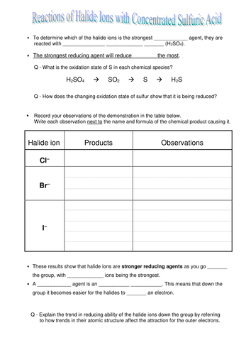 AQA A-level / AS Halide ions (their redox reactions with sulfuric acid ...