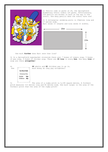 Multiplication Word Problems UKS2 The Simpsons | Teaching Resources
