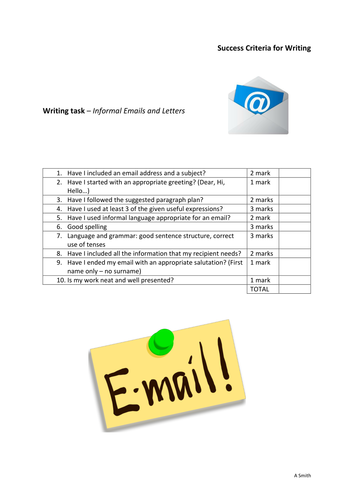 Success criteria for writing an informal email/biography/article ...