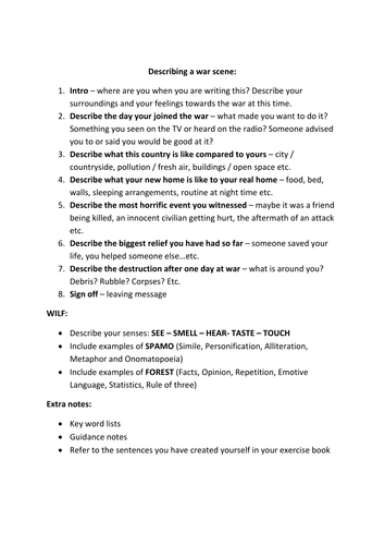 War creative writing | Teaching Resources