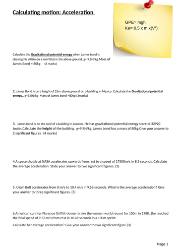 GCSE 9-1 GPE and kinetic energy calculations | Teaching Resources