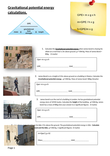 GCSE 9-1 GPE and kinetic energy calculations | Teaching Resources