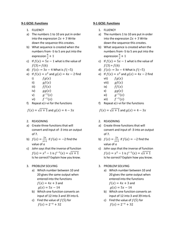 New 9-1 Maths GCSE Fluency-Reasoning-Problem Solving: Functions | Teaching Resources