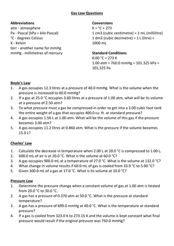 A Level Physics - Gas Laws and Ideal Gases | Teaching Resources