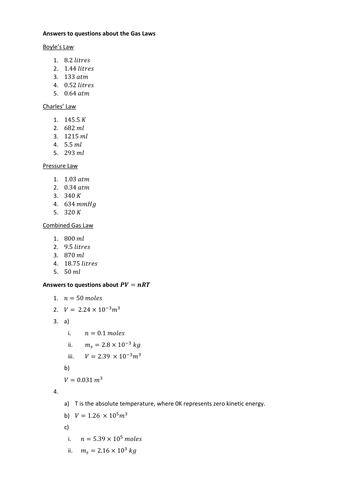 A Level Physics - Gas Laws and Ideal Gases | Teaching Resources