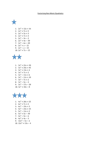 Factorise & Solve Non-Monic Quadratics | Teaching Resources Factorise & Solve Non-Monic Quadratics | Teaching Resources