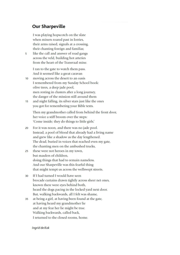Unseen Poetry: Our Sharpeville by Ingrid de Kok | Teaching Resources