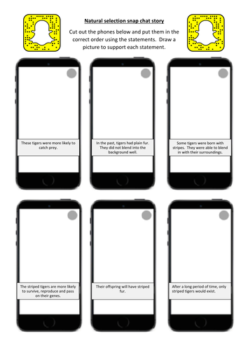 Natural selection snap chat storyboard | Teaching Resources