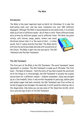The Bible KS1 Lesson Plan and Worksheet | Teaching Resources