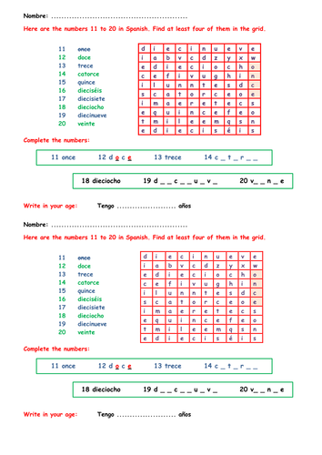 KS3 Spanish starter - numbers 11 to 20 | Teaching Resources