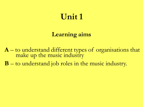 BTEC First Music Unit 1 - The Music Industry | Teaching Resources